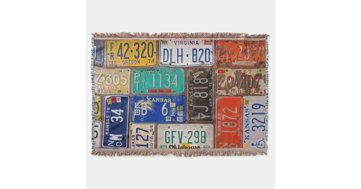 Retro License Plate Collection Throw Blanket | Zazzle