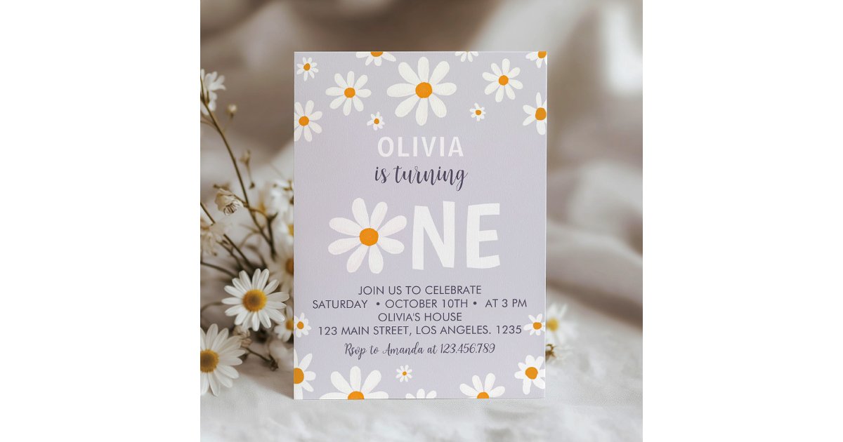 Retro Light Purple Daisy Birthday Party Invitation | Zazzle