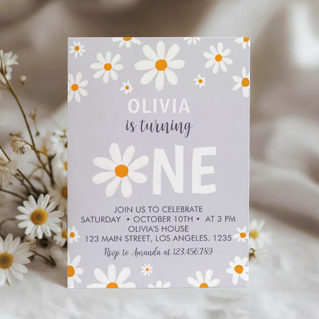 Retro Light Purple Daisy Birthday Party Invitation | Zazzle