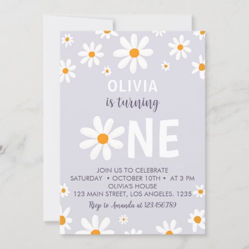Retro Light Purple Daisy Birthday Party Invitation | Zazzle