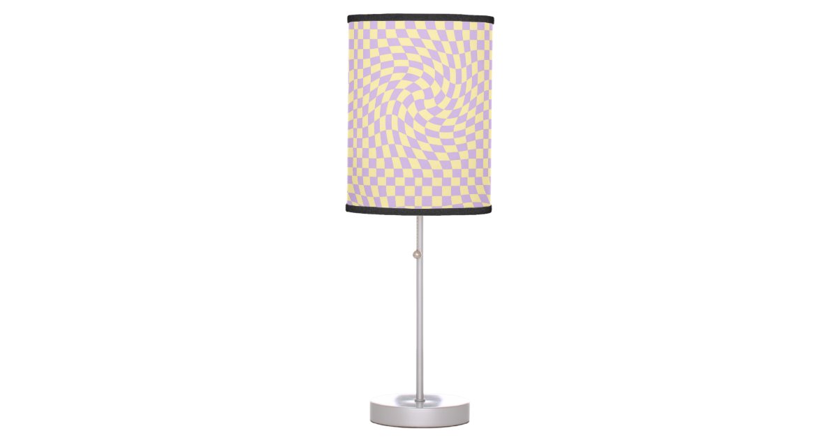 Retro Lilac Yellow Pastel Warped Checkerboard Table Lamp | Zazzle