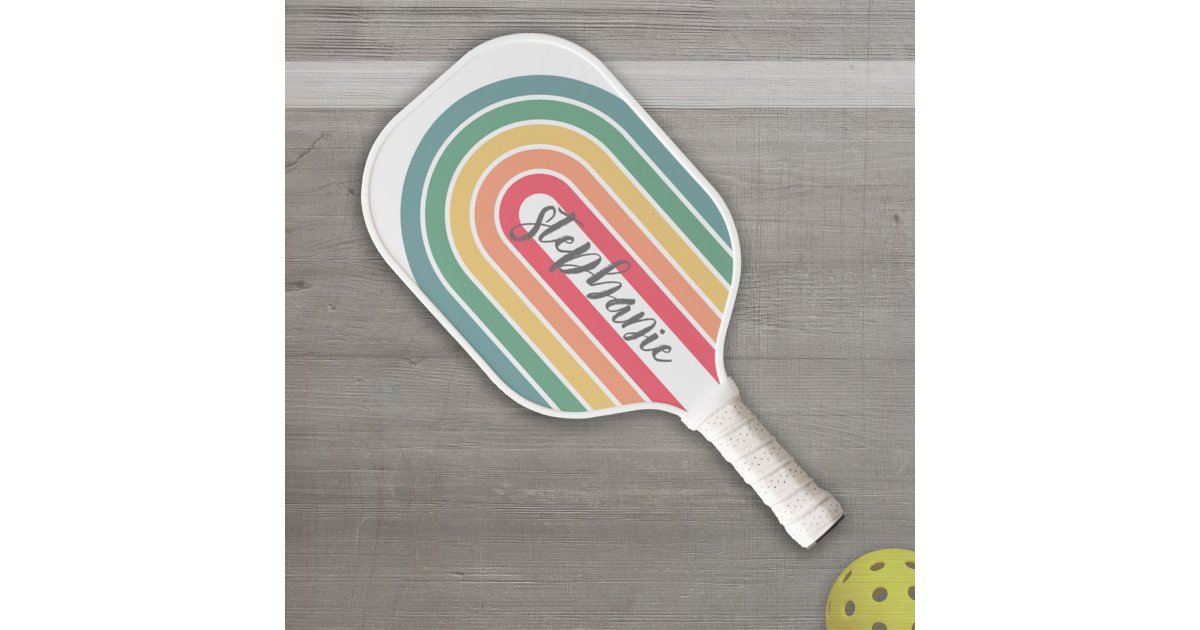 Retro Line Arch Pastel Rainbow Colors Script Name Pickleball Paddle ...
