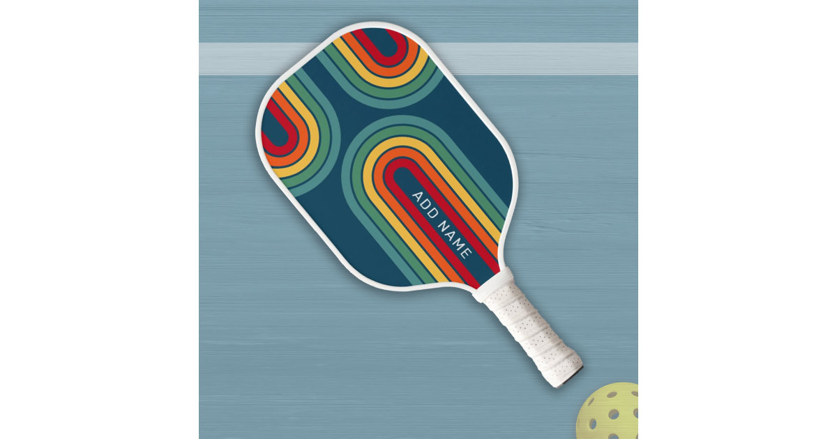 Retro Line Arch with Rainbow Colors - Script Name Pickleball Paddle ...
