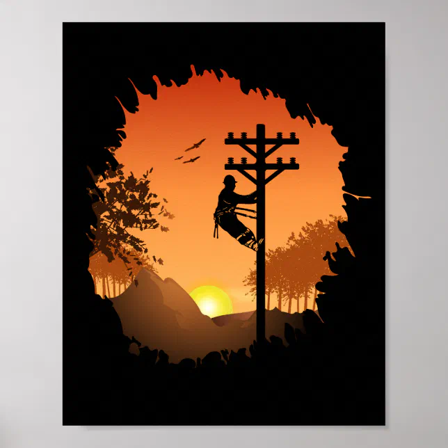 Retro Lineman Sunset Father Electric Cable Lineman Poster | Zazzle