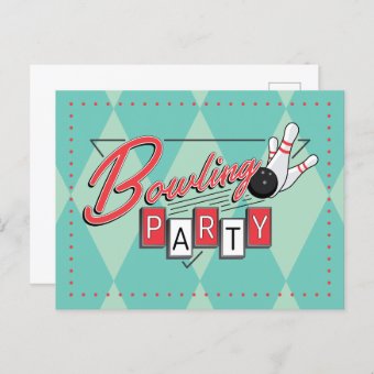 Retro Logo Bowling Party Postcard | Zazzle