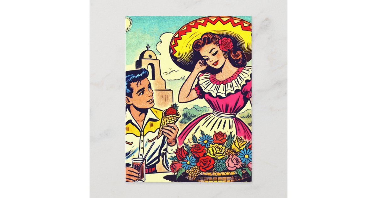 Retro Love Couple Comic Postcard | Zazzle
