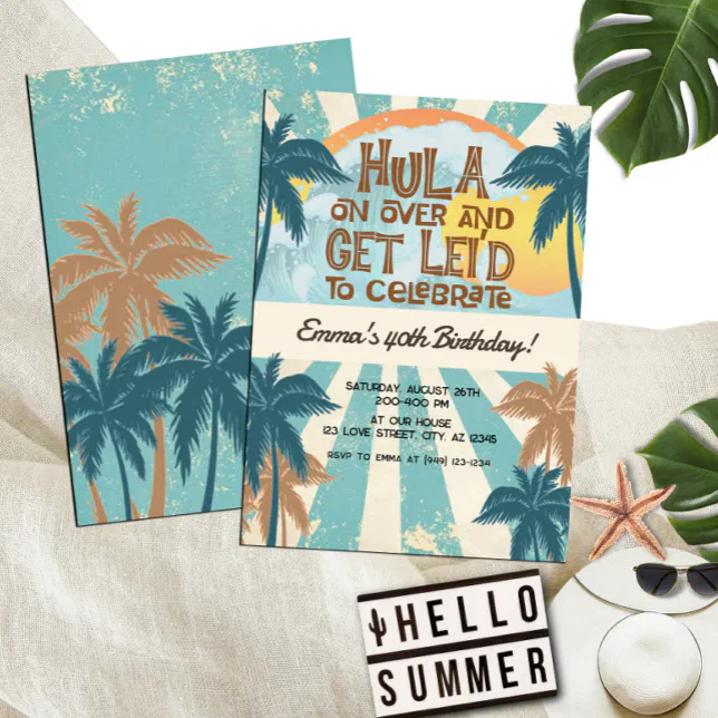Retro Luau Hawaiian Tropical Hula on Over Birthday Invitation | Zazzle