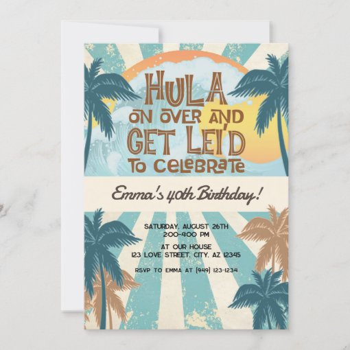 Retro Luau Hawaiian Tropical Hula on Over Birthday Invitation | Zazzle