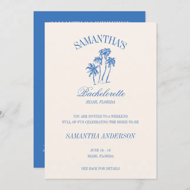 Retro Luxe Blue Beach Bachelorette Logo Girls Trip Invitation | Zazzle