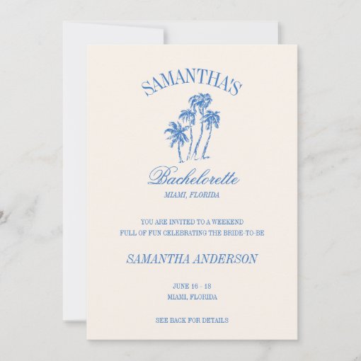 Retro Luxe Blue Beach Bachelorette Logo Girls Trip Invitation | Zazzle