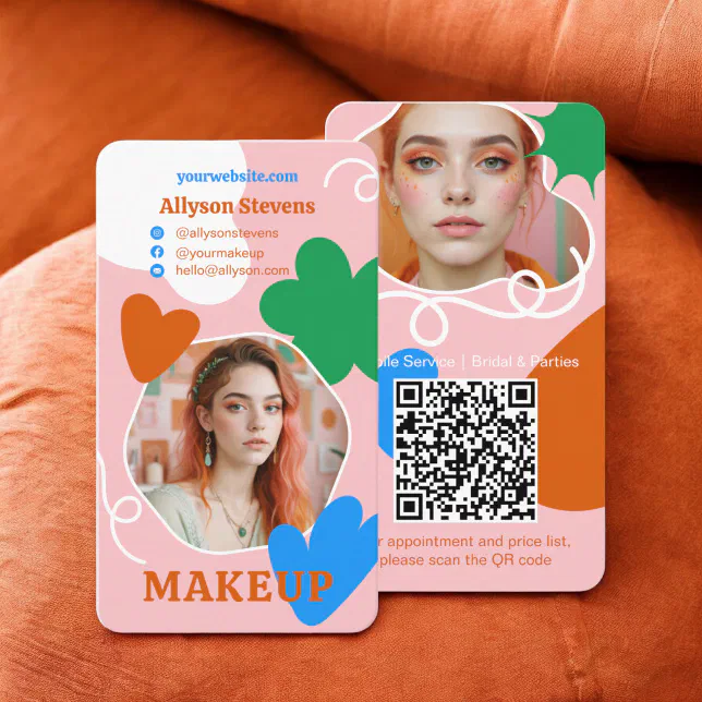 Retro Makeup beauty shapes photo qr code logo Business Card | Zazzle