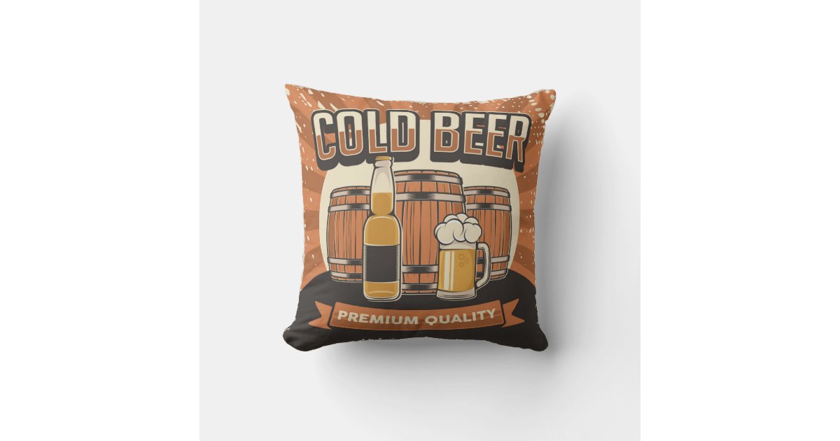 Retro Man Cave Classic Bottle Barrels-Cold Beer Throw Pillow | Zazzle