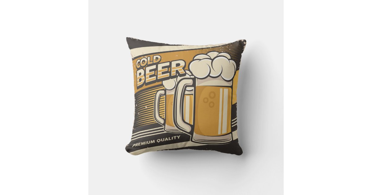 Retro Man Cave Classic Two-Cold Beer Throw Pillow | Zazzle