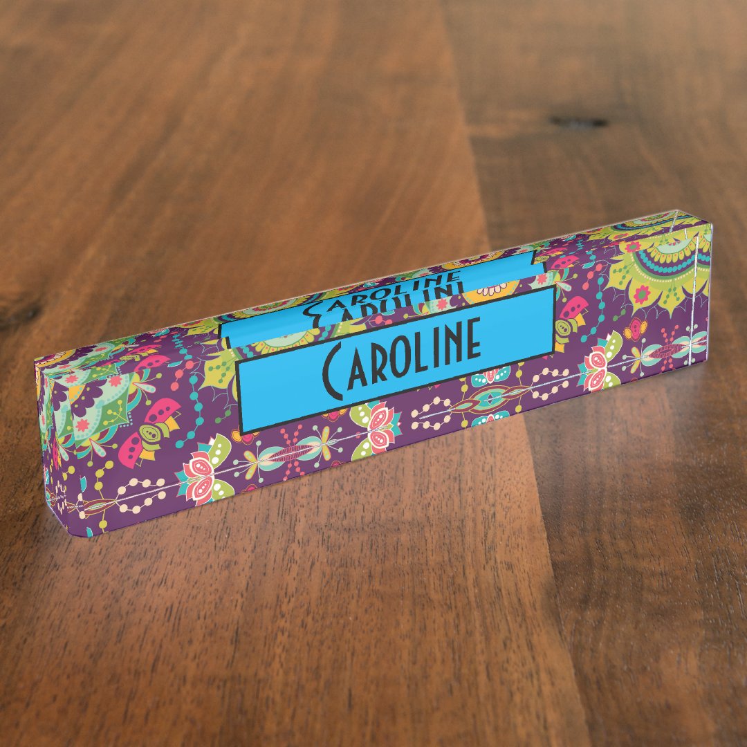Retro Mandala Pattern Desk Name Plate | Zazzle