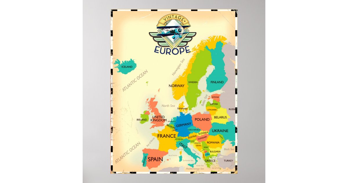 Retro Map Of Europe. Poster | Zazzle