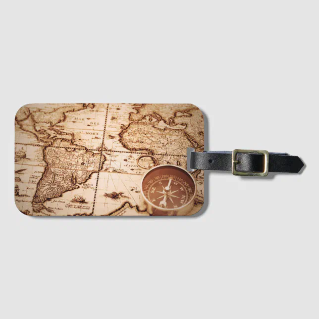 Retro map with compass luggage tag | Zazzle