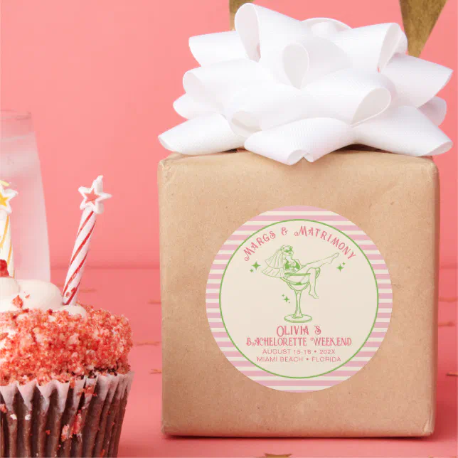 Retro Margs & Matrimony Bachelorette Favor Classic Round Sticker | Zazzle