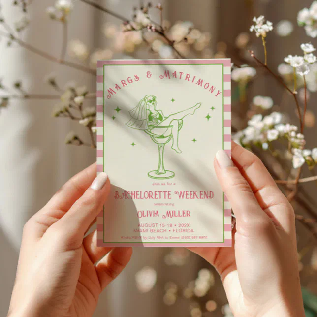 Retro Margs & Matrimony Bachelorette weekend Invitation | Zazzle