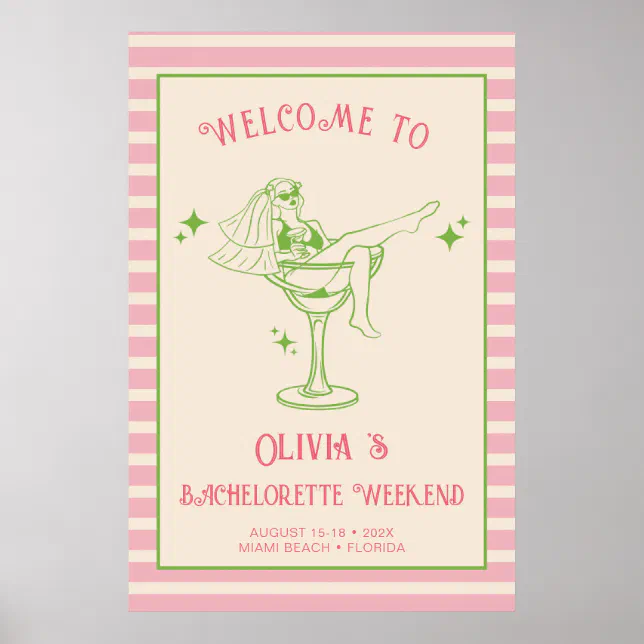Retro Margs & Matrimony Bachelorette Welcome Poster | Zazzle