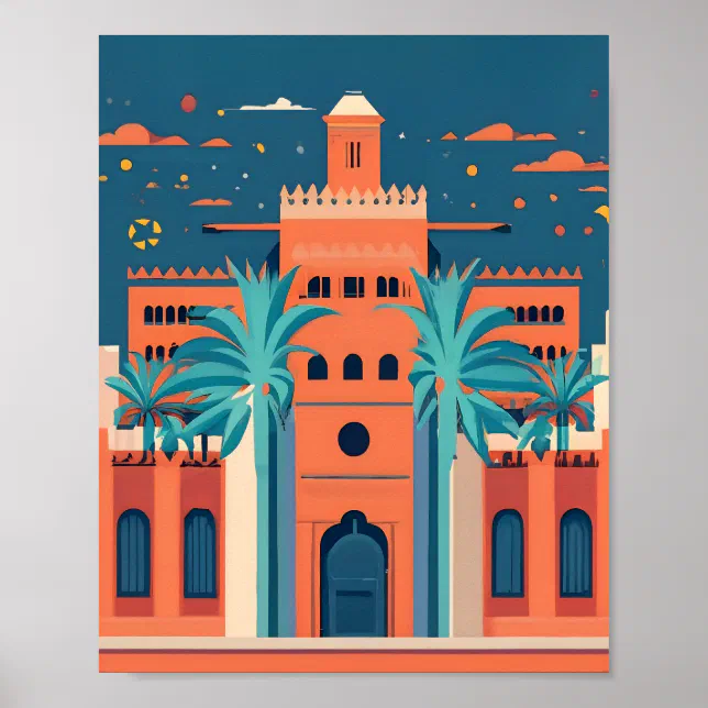 Retro Marrakech Morocco Landscape Flat Vector Art Poster | Zazzle