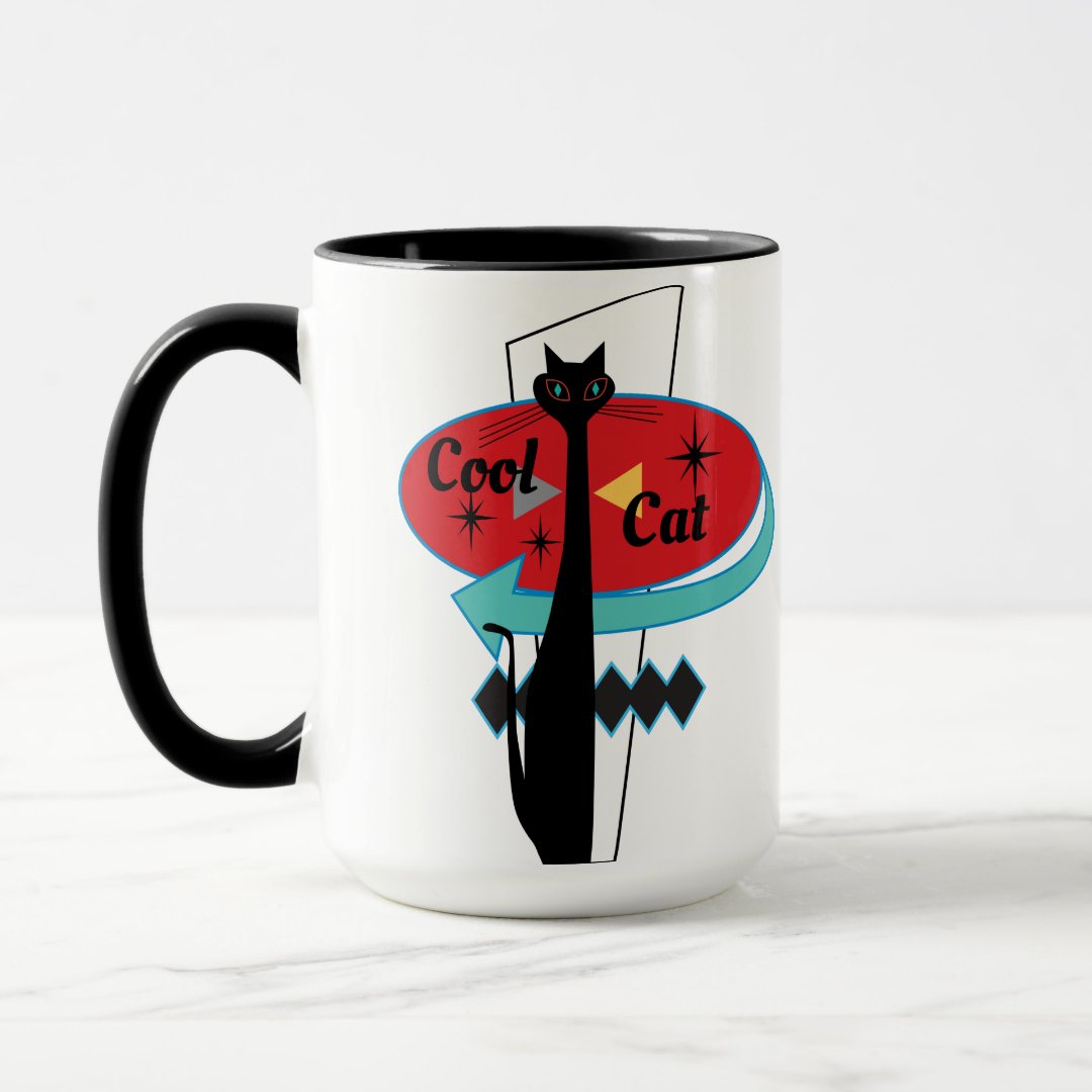Retro MCM Atomic Era Cool Cat Sign Mug | Zazzle