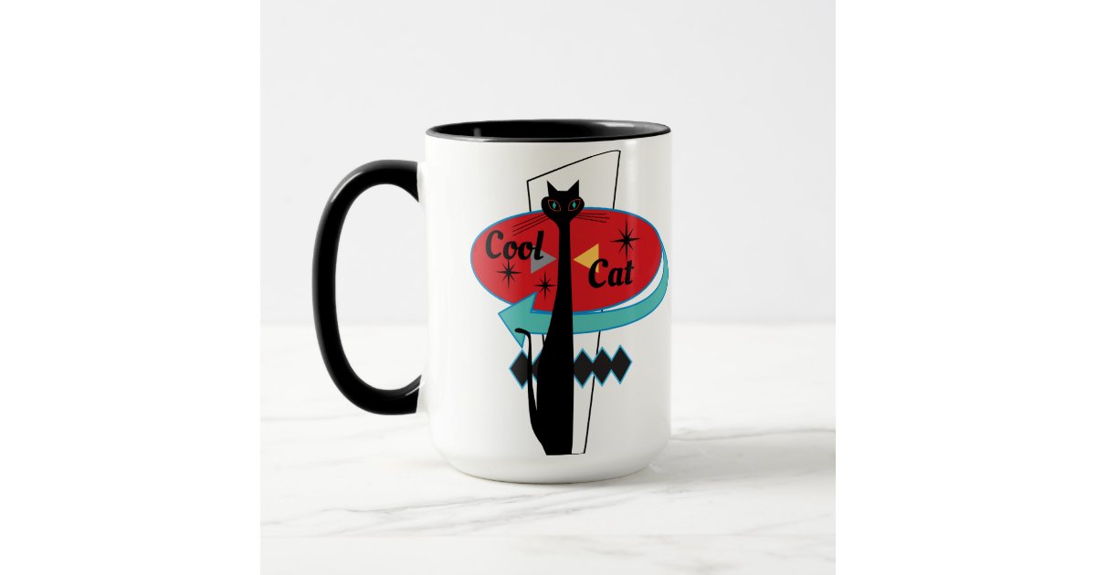 Retro MCM Atomic Era Cool Cat Sign Mug | Zazzle