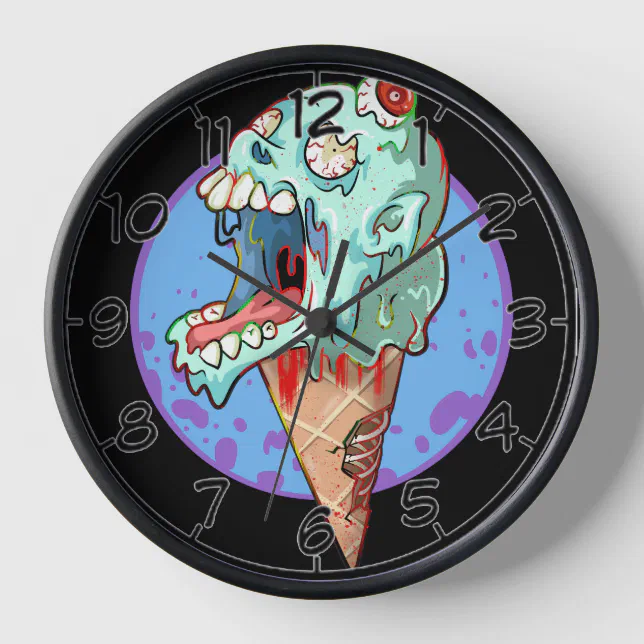 Retro Melting Ice Cream Dripping Skull Clock | Zazzle