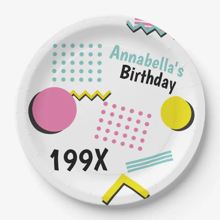 Retro Memphis Pattern 90s Theme Party Paper Plates | Zazzle