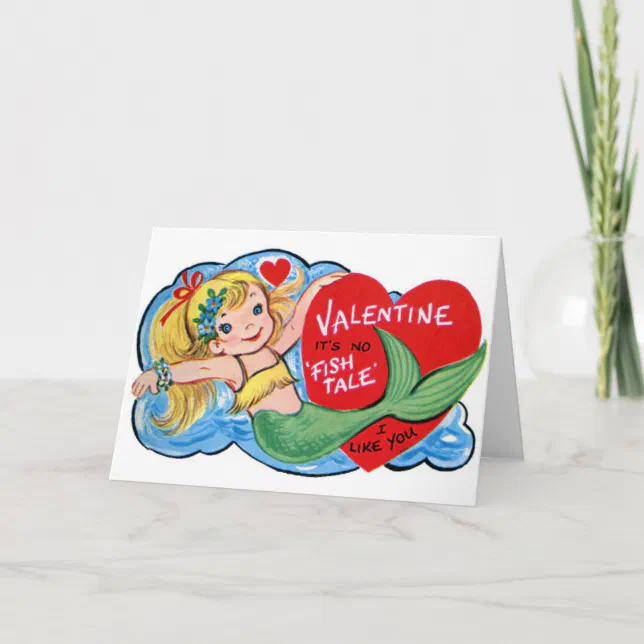 Retro Mermaid Valentine's Day Card | Zazzle