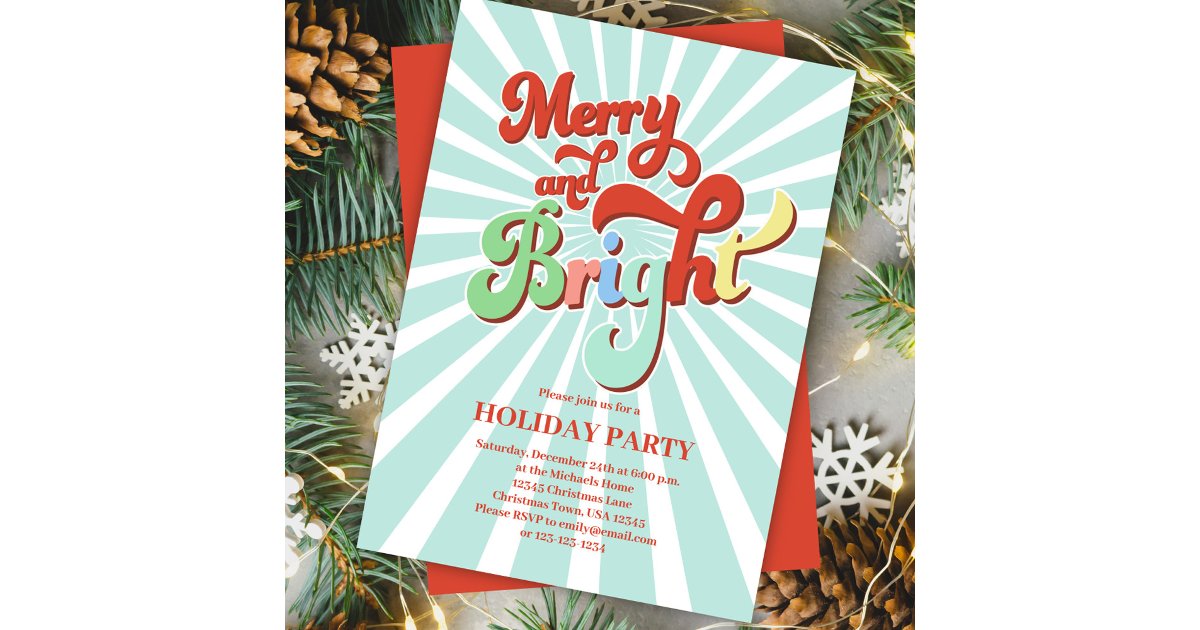 Retro Merry and Bright Christmas Party Invitation | Zazzle