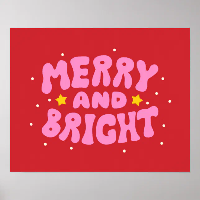 Retro Merry and Bright Holiday Design Poster | Zazzle
