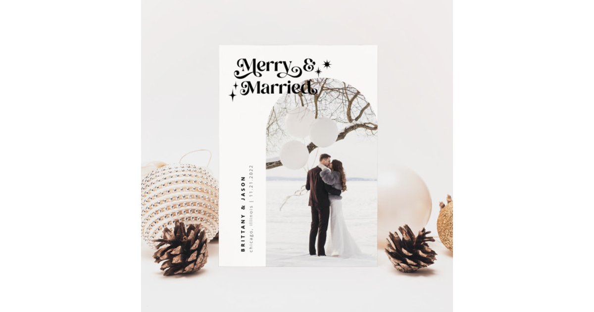 Retro Merry & Married Photo Holiday Card | Zazzle
