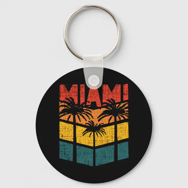 Retro Miami Florida Beach Souvenir Palm Tree 80s Keychain | Zazzle