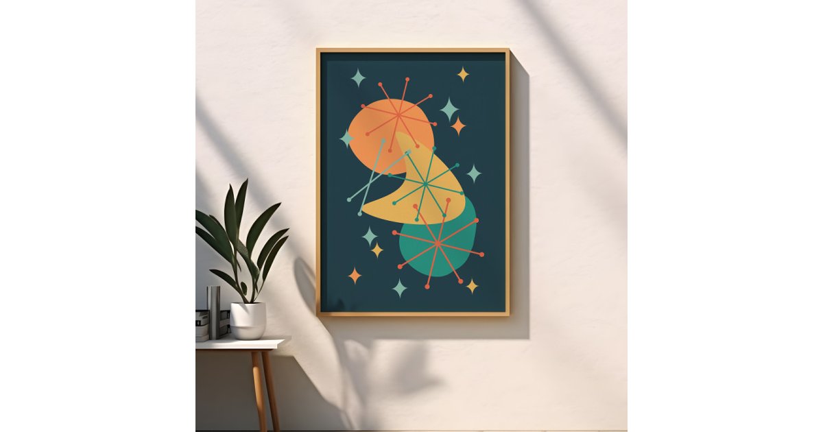 Retro Mid Century Atomic Abstract Art Poster | Zazzle
