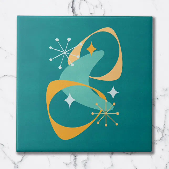Retro Mid Century Atomic Space Age 20 Teal, Orange Ceramic Tile | Zazzle