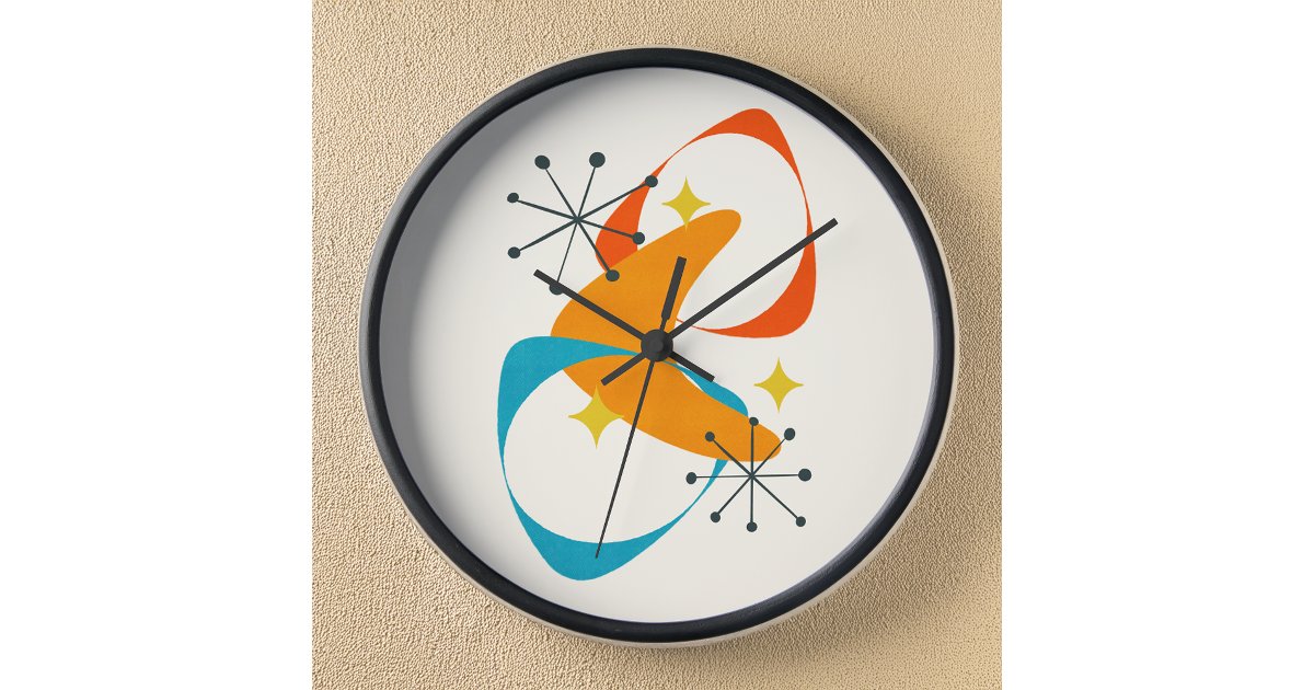 Retro Mid Century Atomic Space Age Abstract 20 Clock | Zazzle