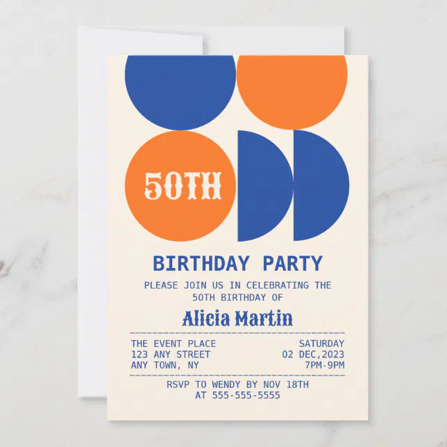 Retro Mid Century Circle Geometric Birthday Invitation | Zazzle