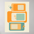 Retro Mid Century Geometric Abstract Teal Orange Poster | Zazzle