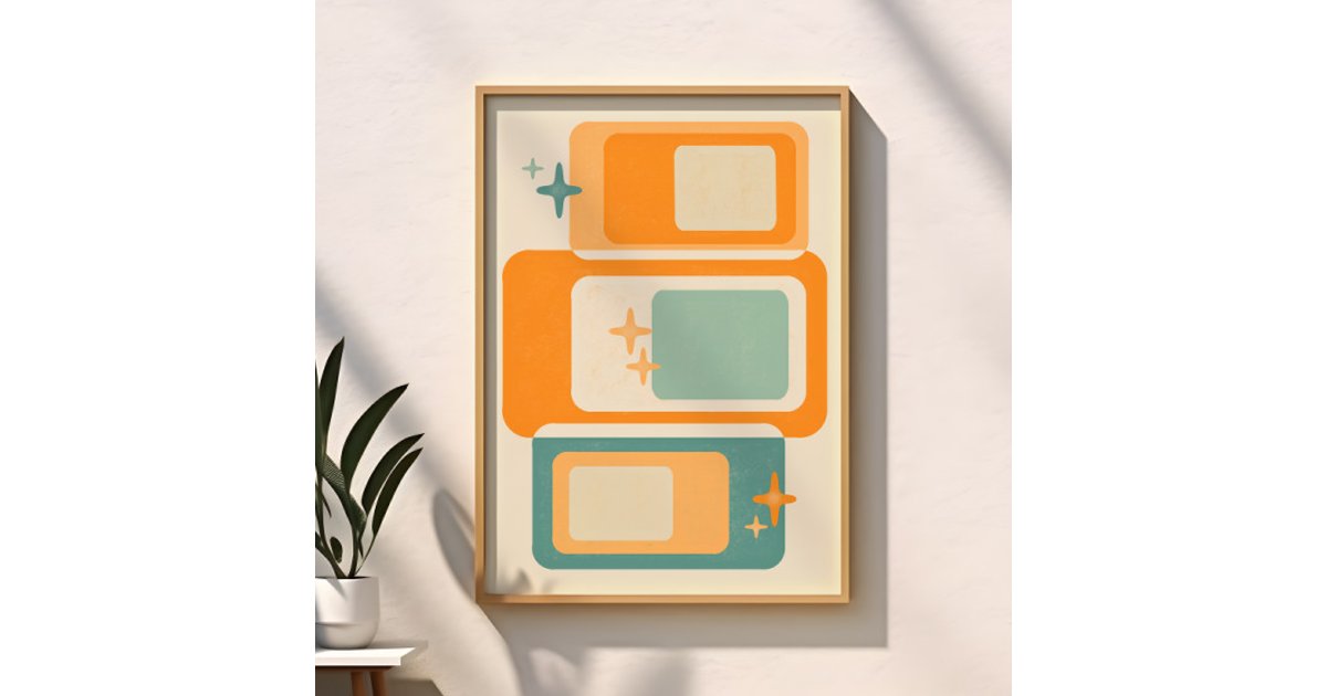 Retro Mid Century Geometric Abstract Teal Orange Poster | Zazzle