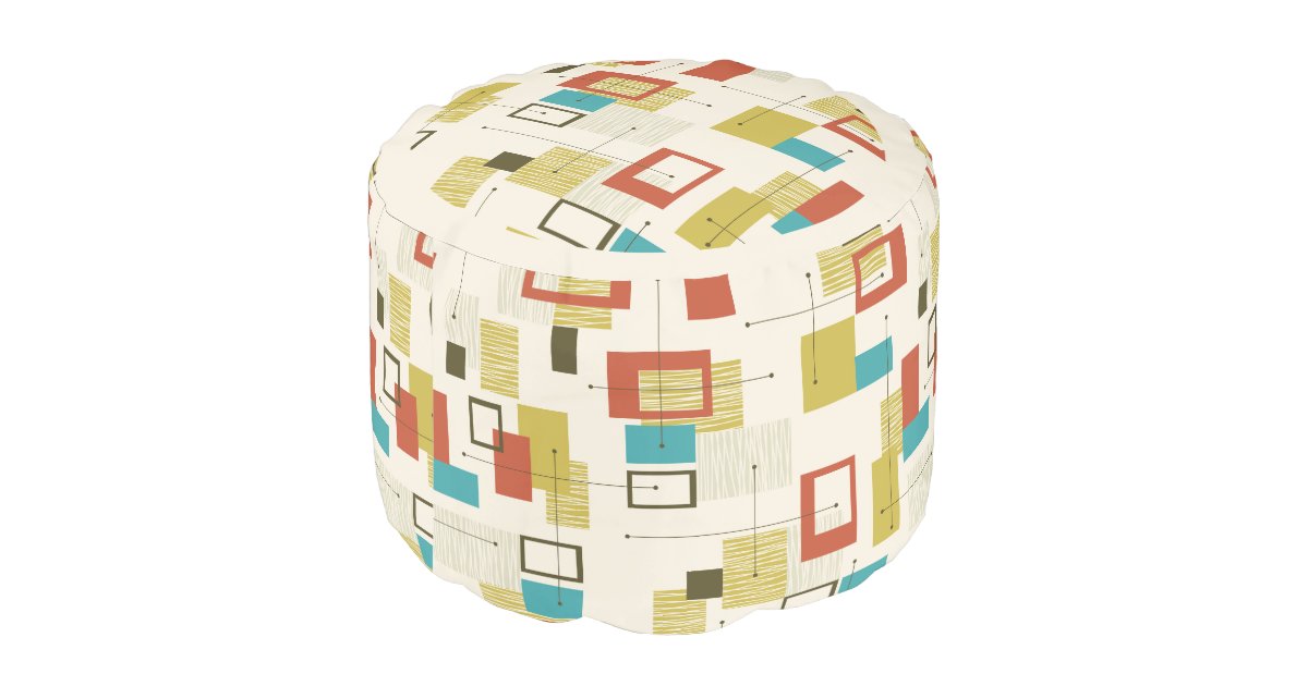 Retro Mid-Century Geometric Shapes Pattern Pouf | Zazzle