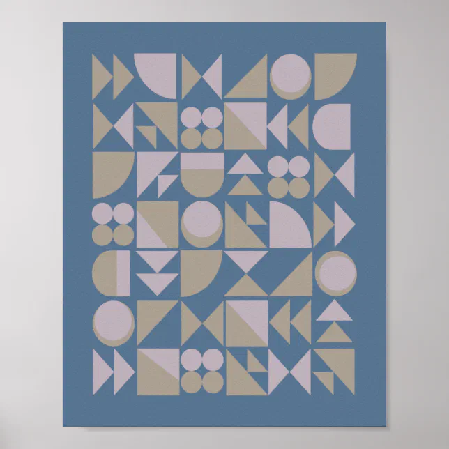 Retro Mid Century Mod Geometric Shapes Blue Poster | Zazzle