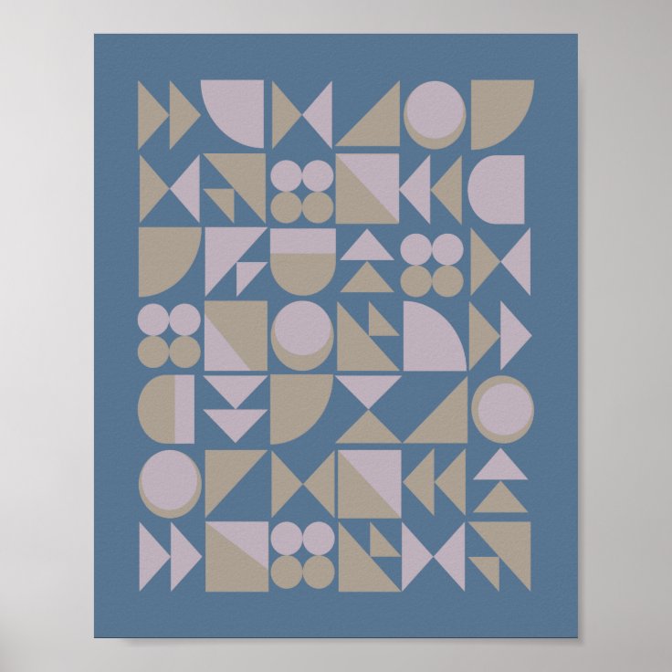 Retro Mid Century Mod Geometric Shapes Blue Poster | Zazzle