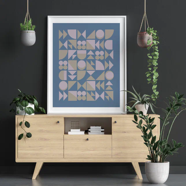Retro Mid Century Mod Geometric Shapes Blue Poster | Zazzle