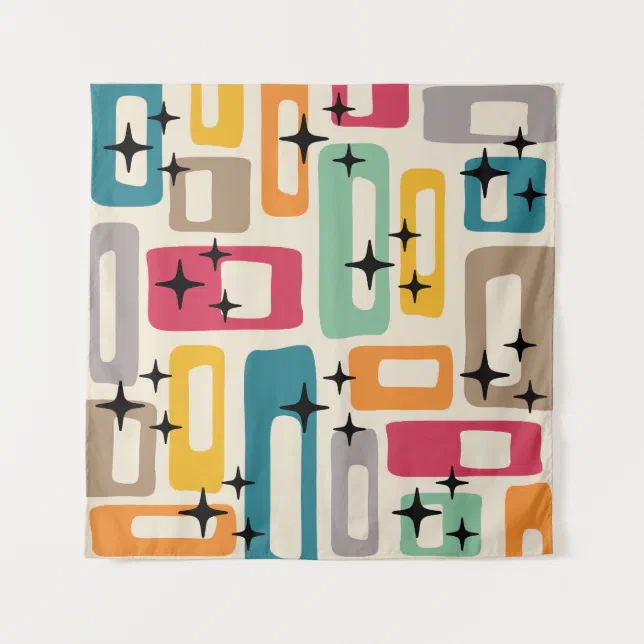Retro Mid Century Modern Abstract Pattern Tapestry | Zazzle