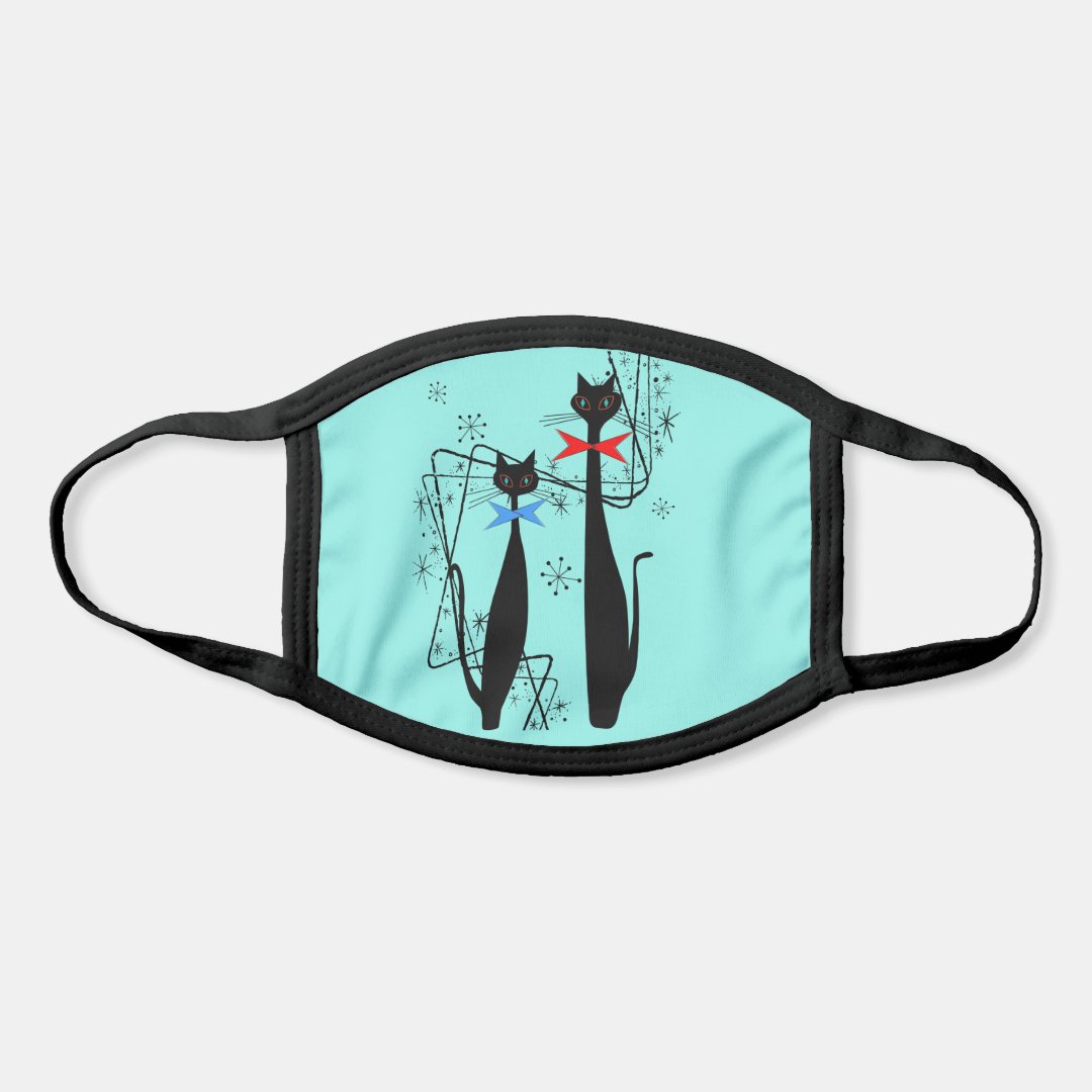 Retro Mid Century Modern Cool Cat Pair Aqua Face Mask | Zazzle