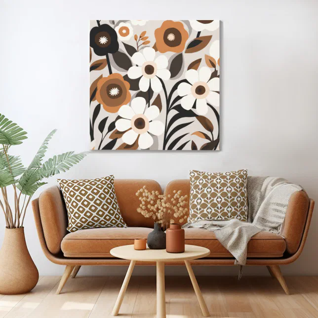 Retro Mid Century Modern Floral Canvas Print | Zazzle