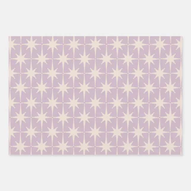 Retro Midcentury 50s Star Pattern in Lilac Wrapping Paper Sheets | Zazzle