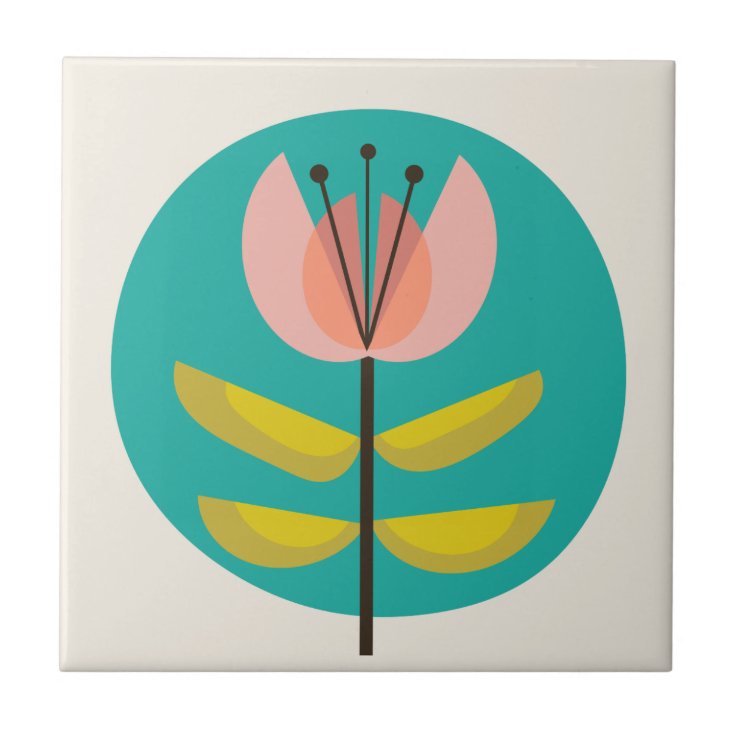 Retro Midcentury Flower Ceramic Tile | Zazzle