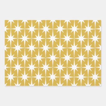 Retro Midcentury Modern Starbursts Mustard White Wrapping Paper Sheets ...