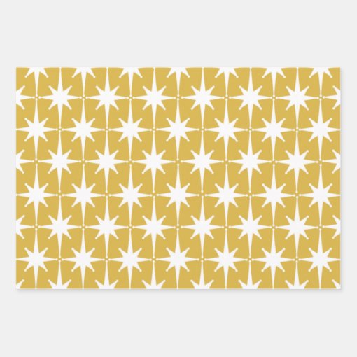 Retro Midcentury Modern Starbursts Mustard White Wrapping Paper Sheets ...